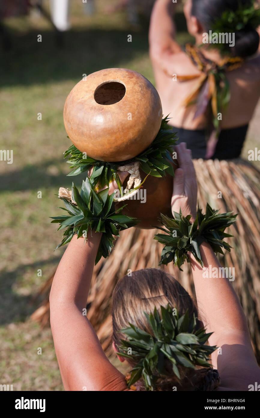 Detail of traditional Hawaiian ipu heke used in performance in Kahiko ...