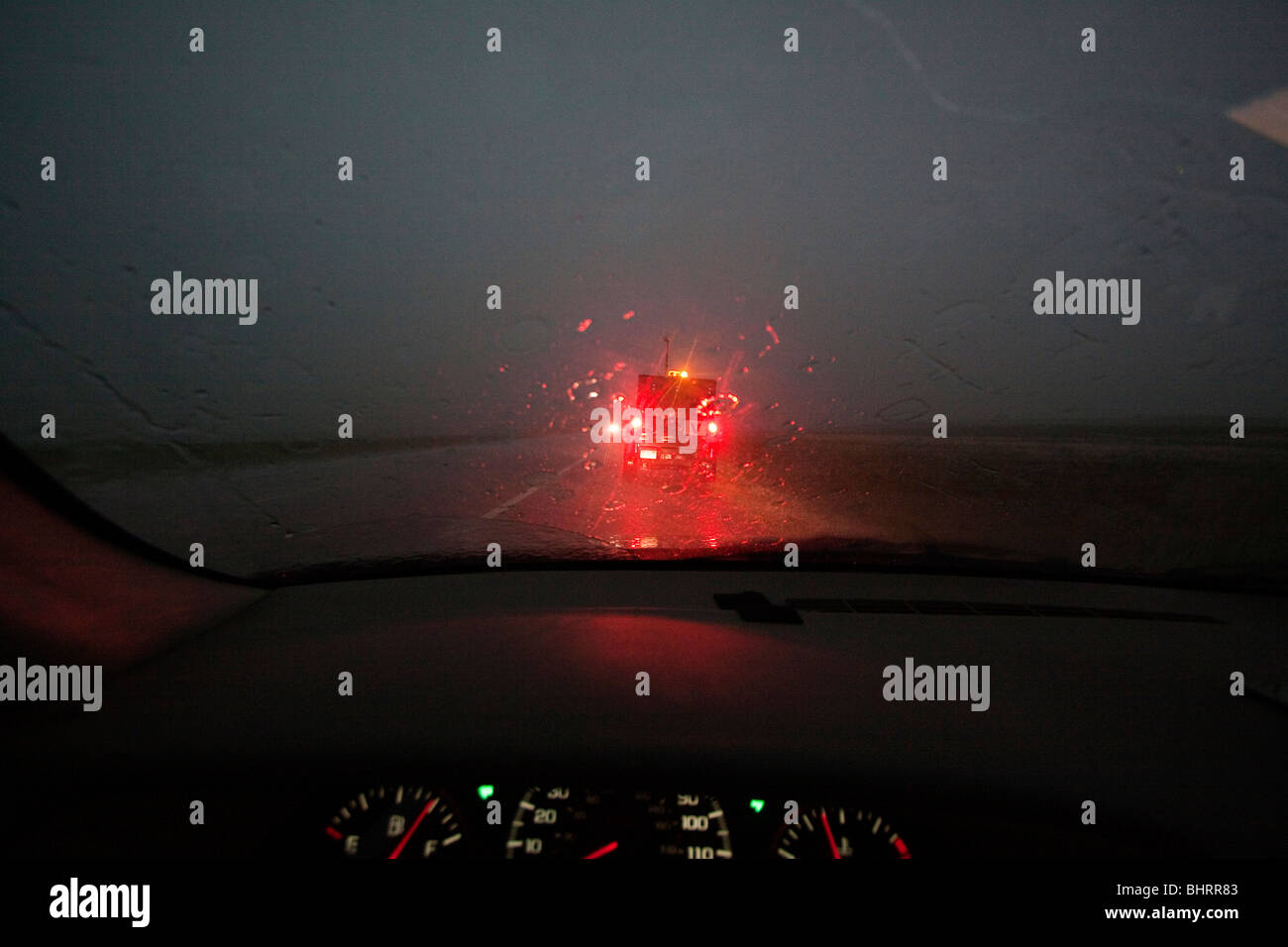 View from the dash of a storm chaser's vehicle during Project Vortex 2 ...