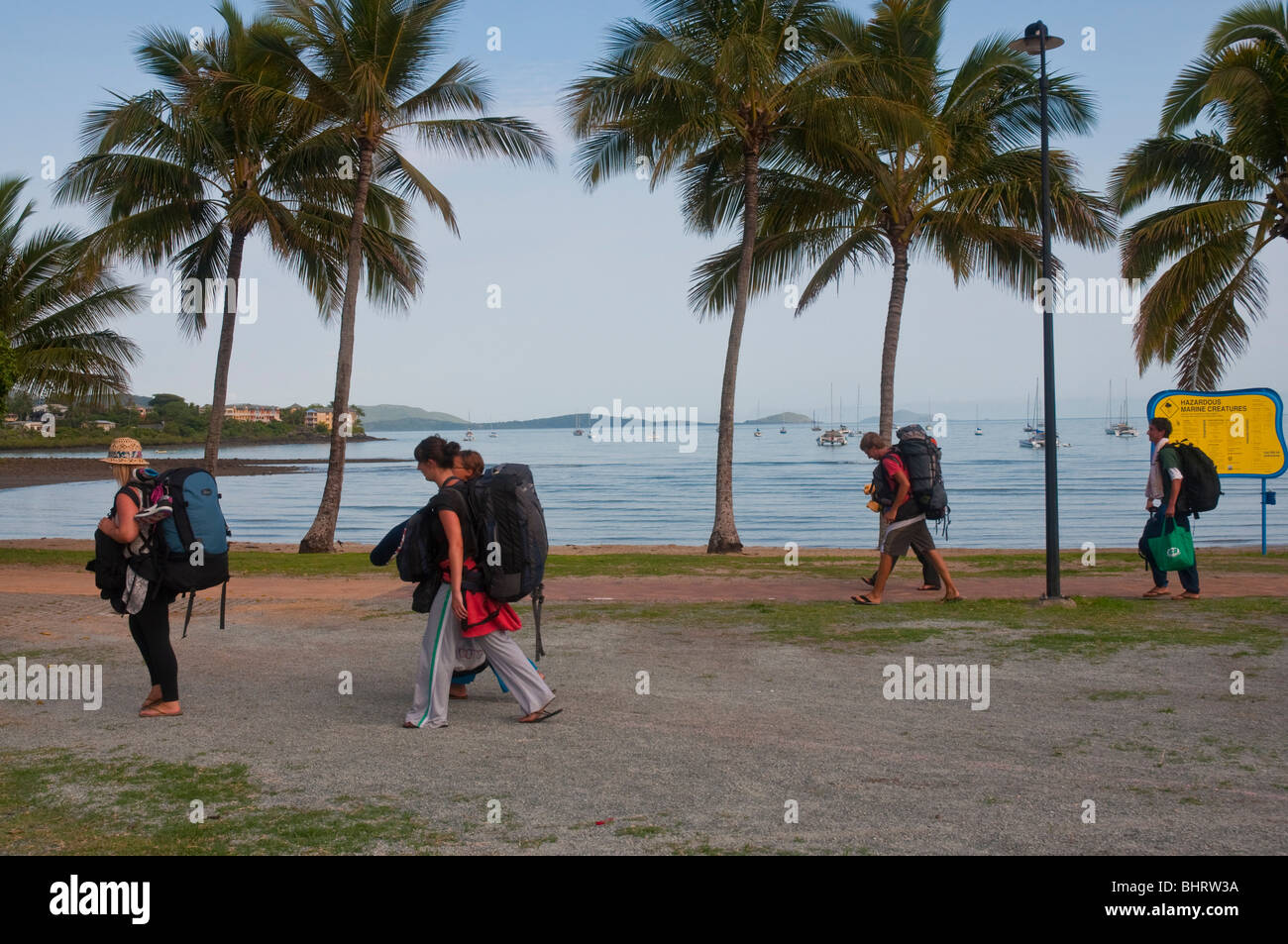 Backpackers arriving in Airlie Beach on the Great Barrier Reef in ...