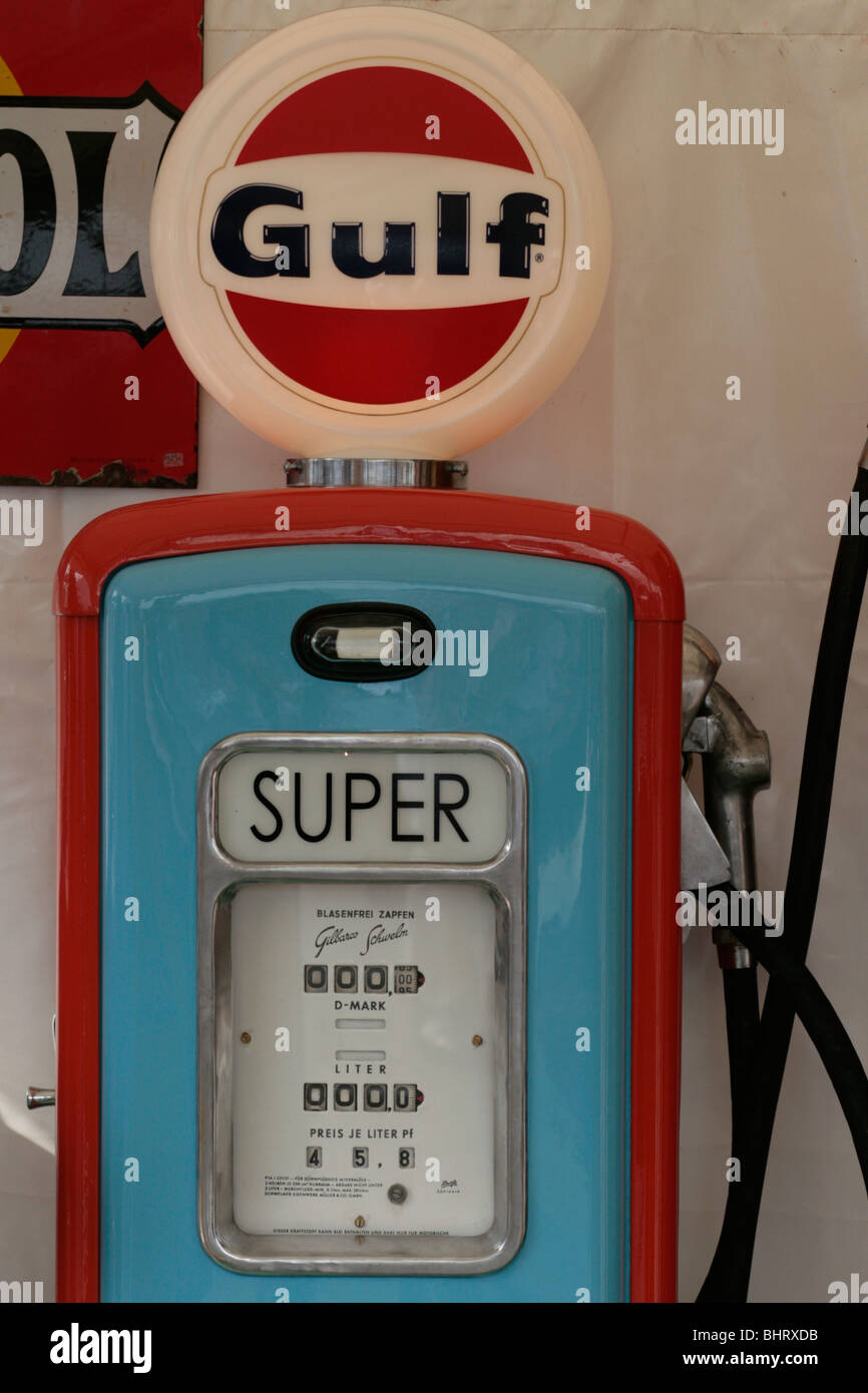 Restored Gulf Super petrol pump Stock Photo - Alamy