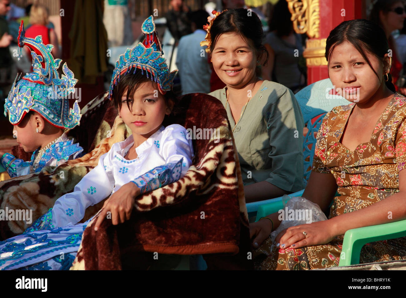 Myanmar, Burma, Mandalay, people at a monk's initiation ceremony Stock ...