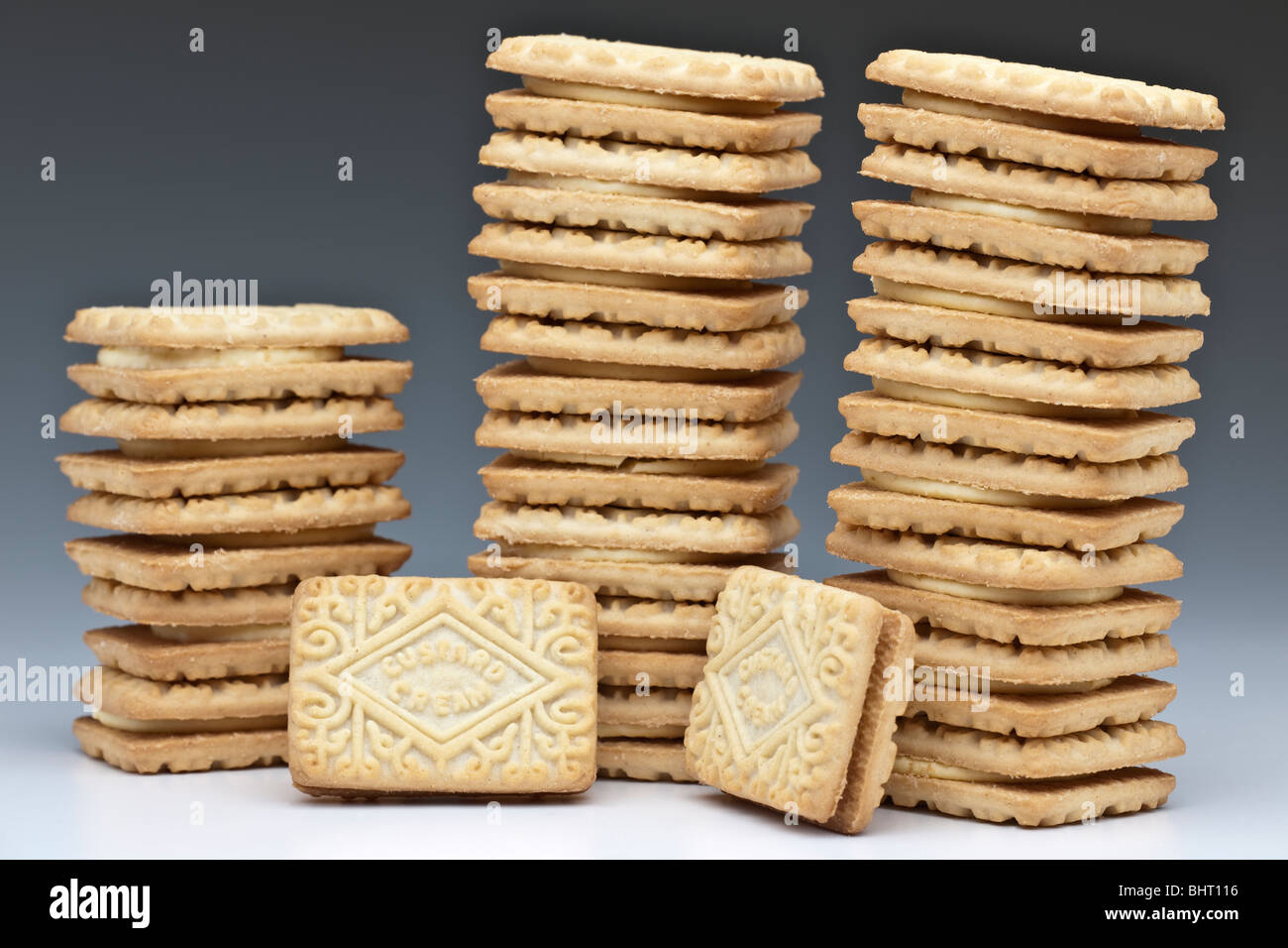 Stack of custard cream biscuits Stock Photo - Alamy
