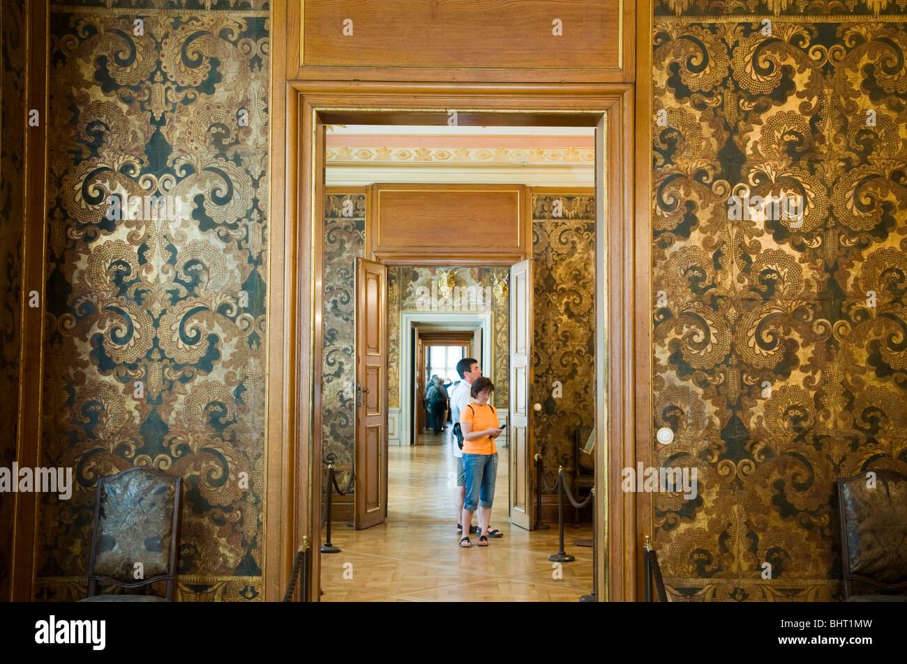 Castle Moritzburg, interior, rooms with leather wallpaper, Dresden ...