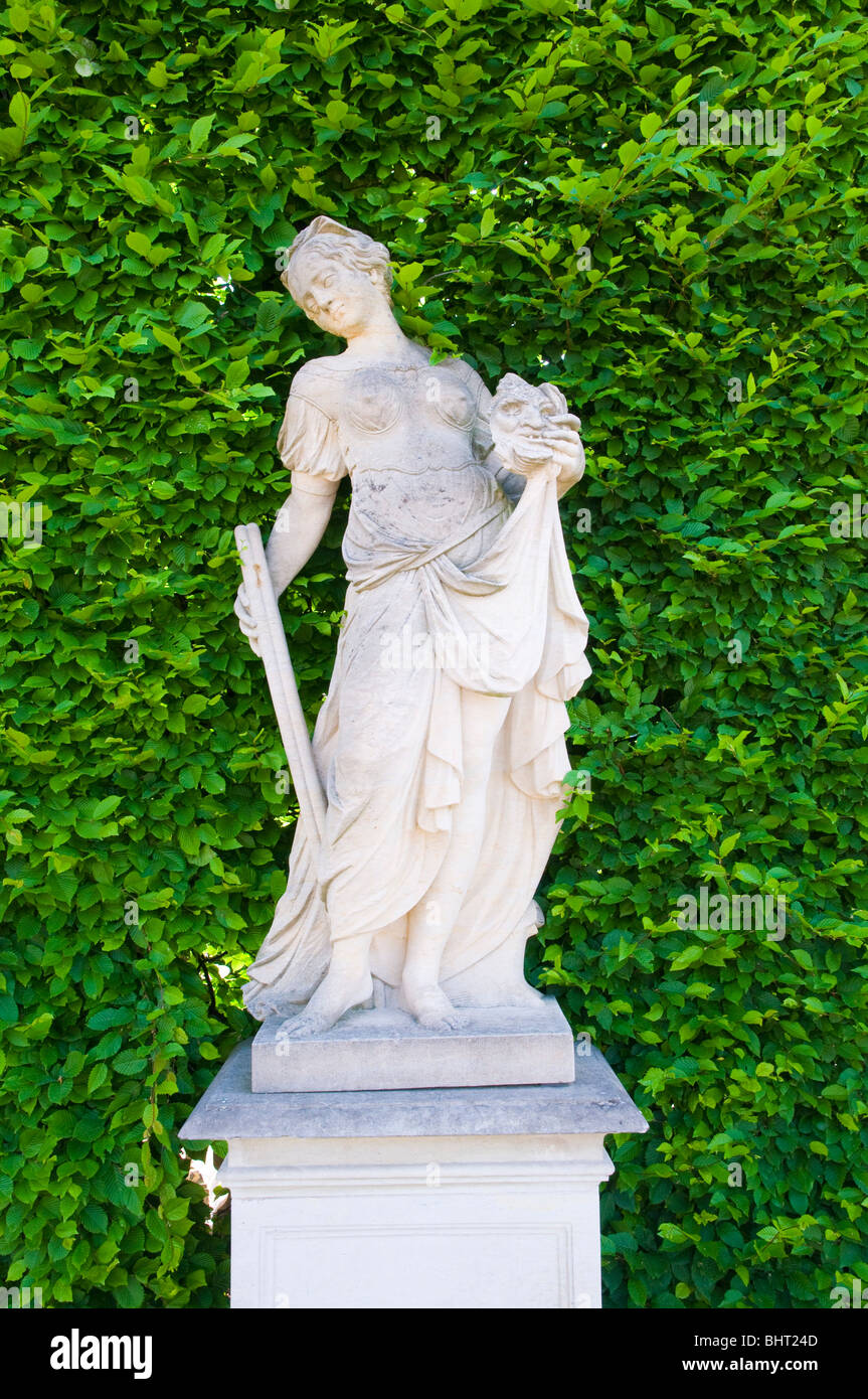 Baroque Garden Grosssedlitz, statue in front of a hedge, Dresden ...