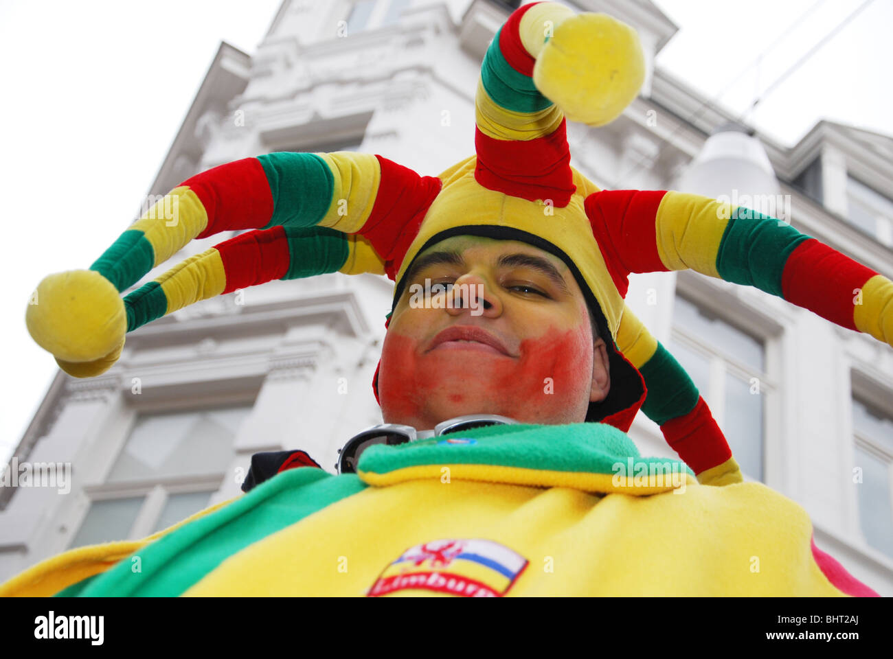 close up of jester in fancy dress at annual carnival parade in Roermond ...