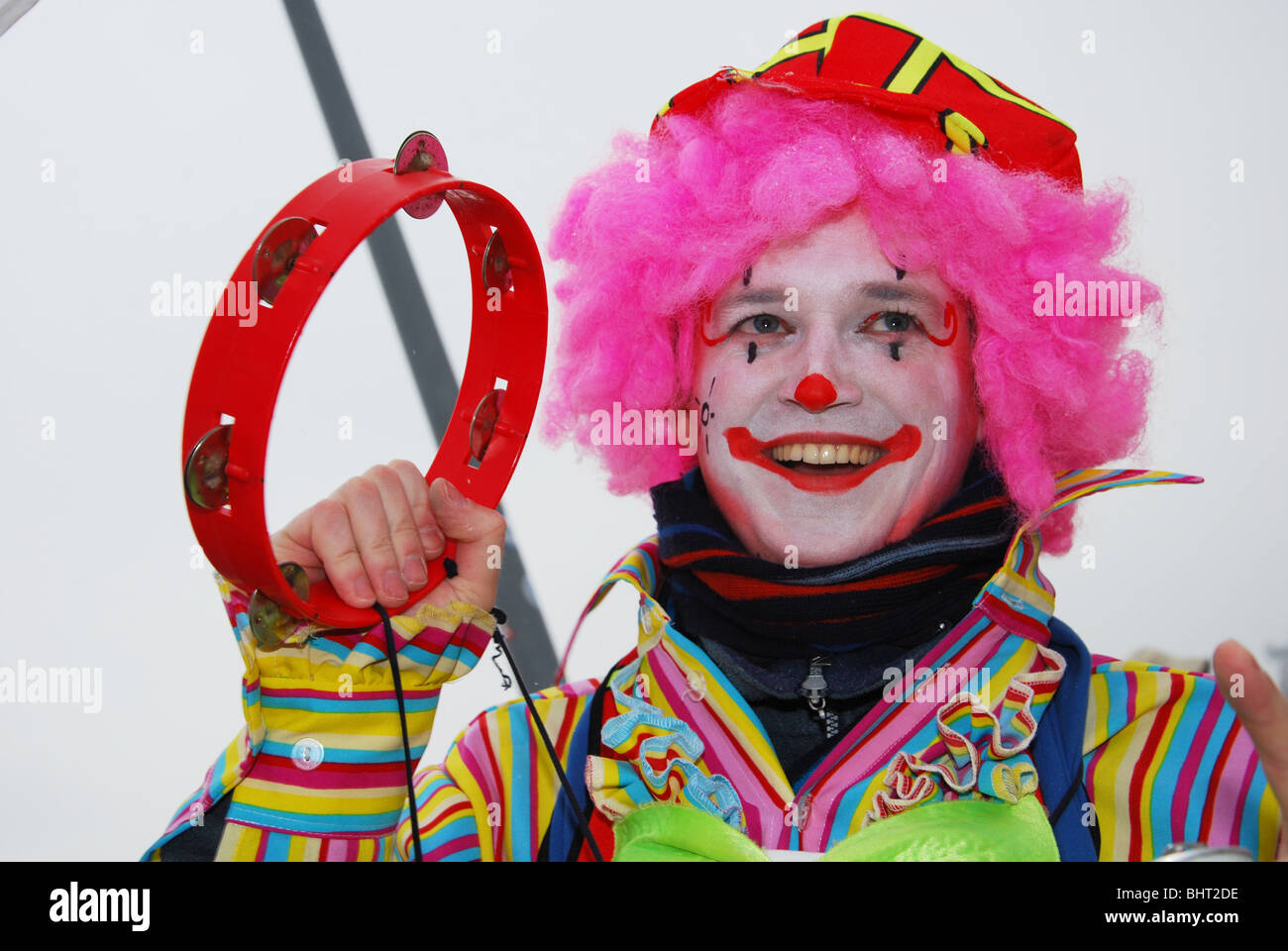 close up of clown in fancy dress at annual carnival parade in ...