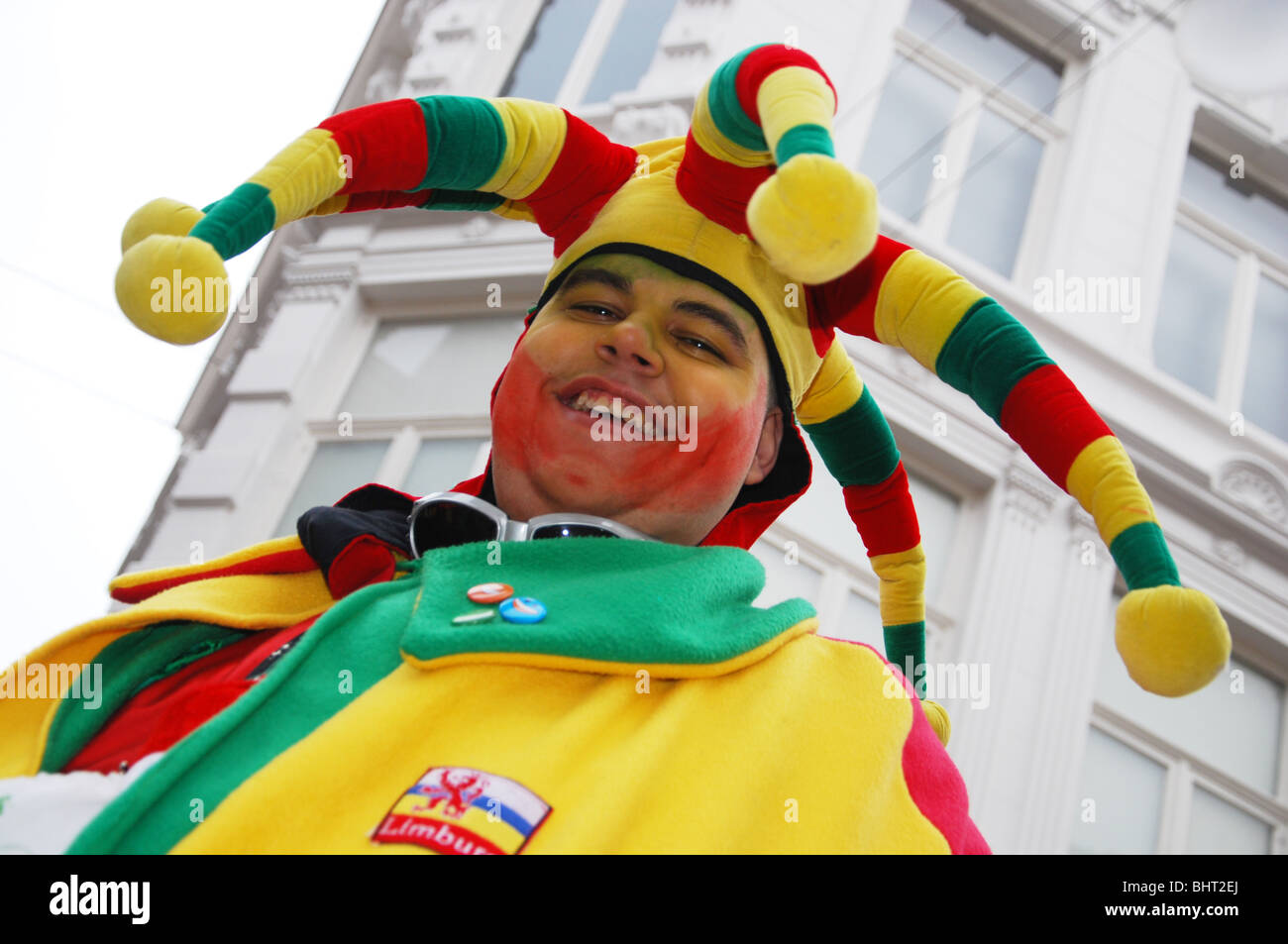close up of jester in fancy dress at annual carnival parade in Roermond ...
