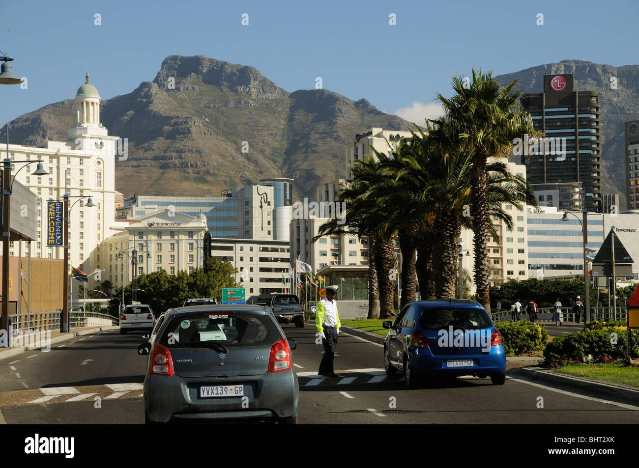 Traffic in Cape Town city centre western Cape South Africa with a ...