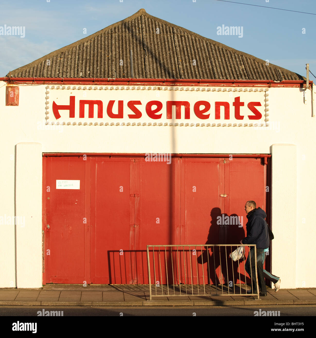 Closed amusement arcade, out of season winter, Borth, Ceredigion, Wales ...