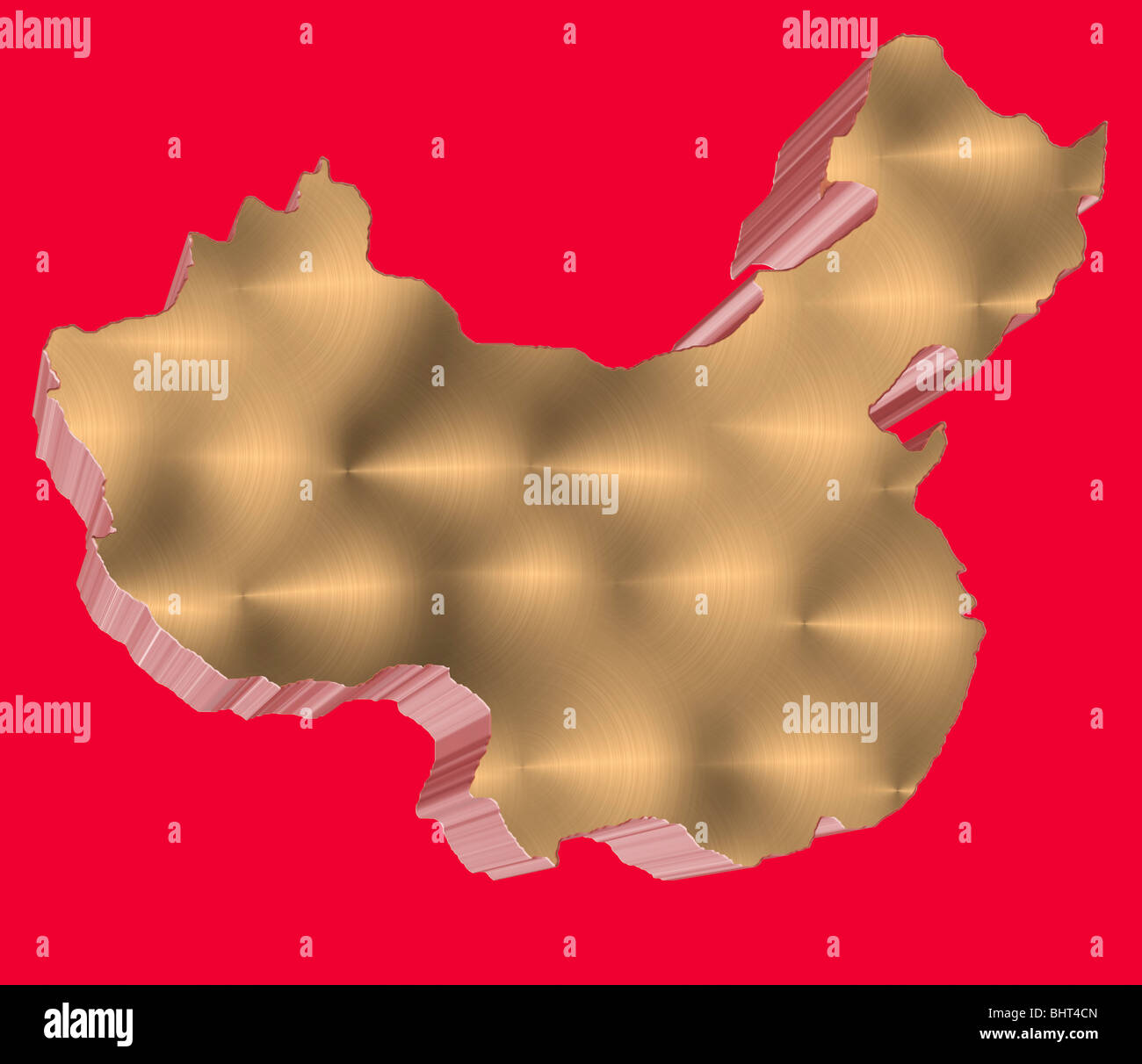 Raised map of China in Gold on Red background Stock Photo - Alamy