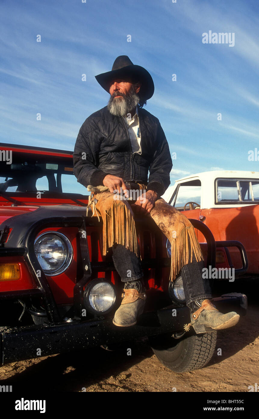 Cowboy with his Jeep. New Mexico USA Stock Photo - Alamy