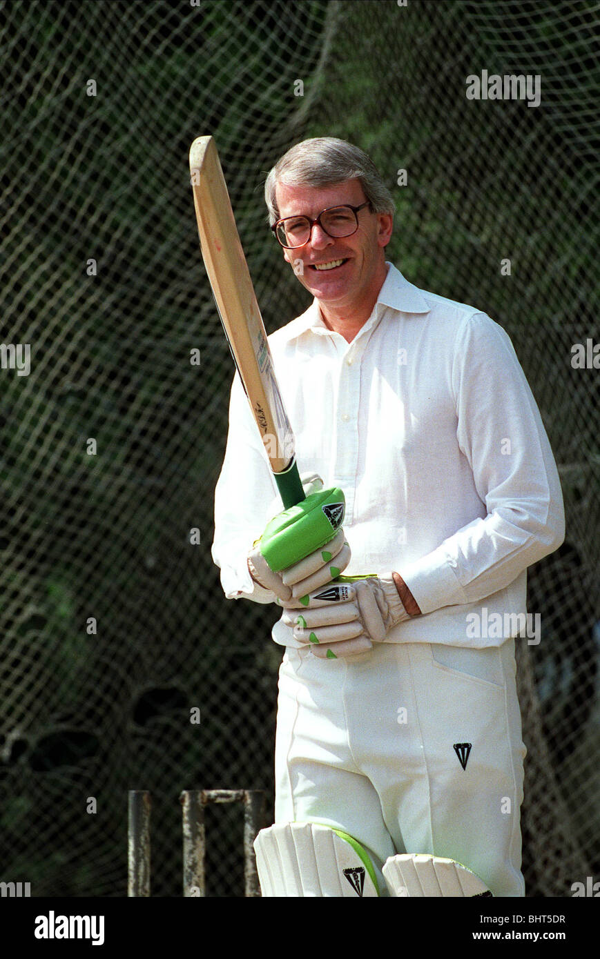 JOHN MAJOR MP PLAYING CRICKET IN NETS 17 October 1991 HARARE ZIMBABWE ...