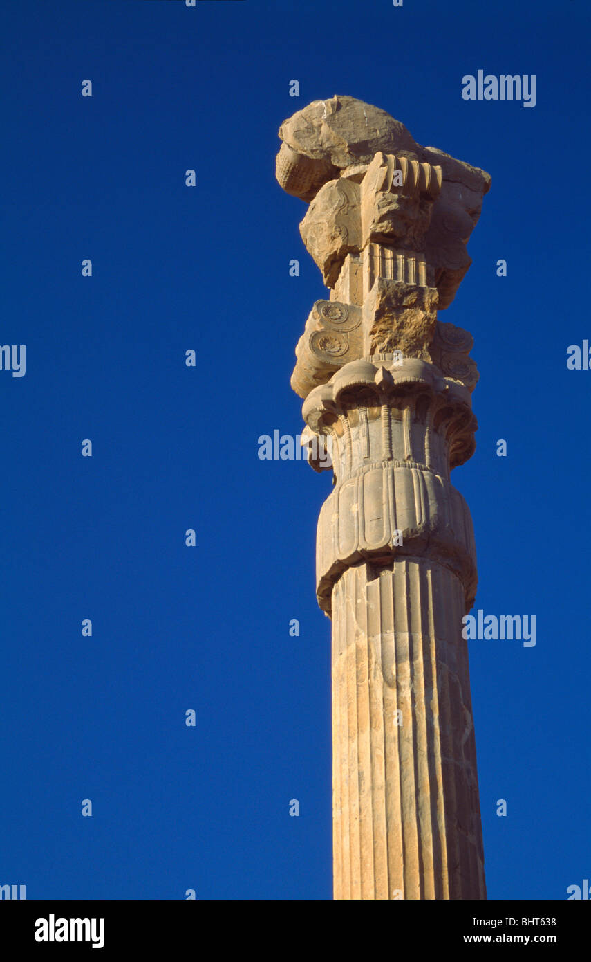 Huge column with bird sculpture, Apadana, Persepolis, Iran Stock Photo ...