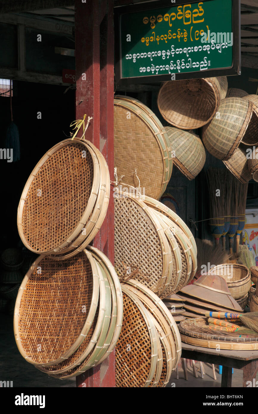 Myanmar, Burma, Nyaungshwe, market, basket shop, Shan State Stock Photo ...