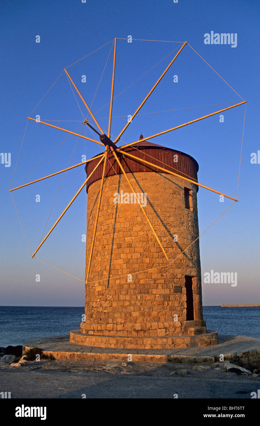 windmill at Mandraki Harbour in Rhodes Town, Rhodes Island, Greece ...