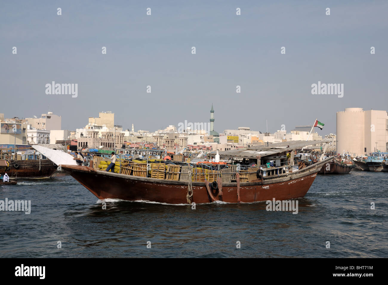 Traditional boat (dhow) at Dubai Creek, United Arab Emirates Stock ...