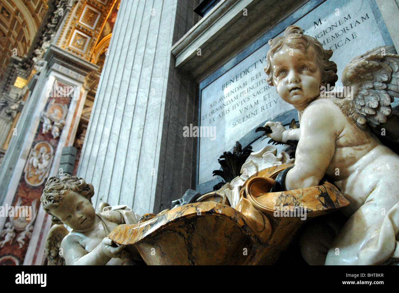 Marble holy water font inside St Peters Church Rome Stock Photo - Alamy