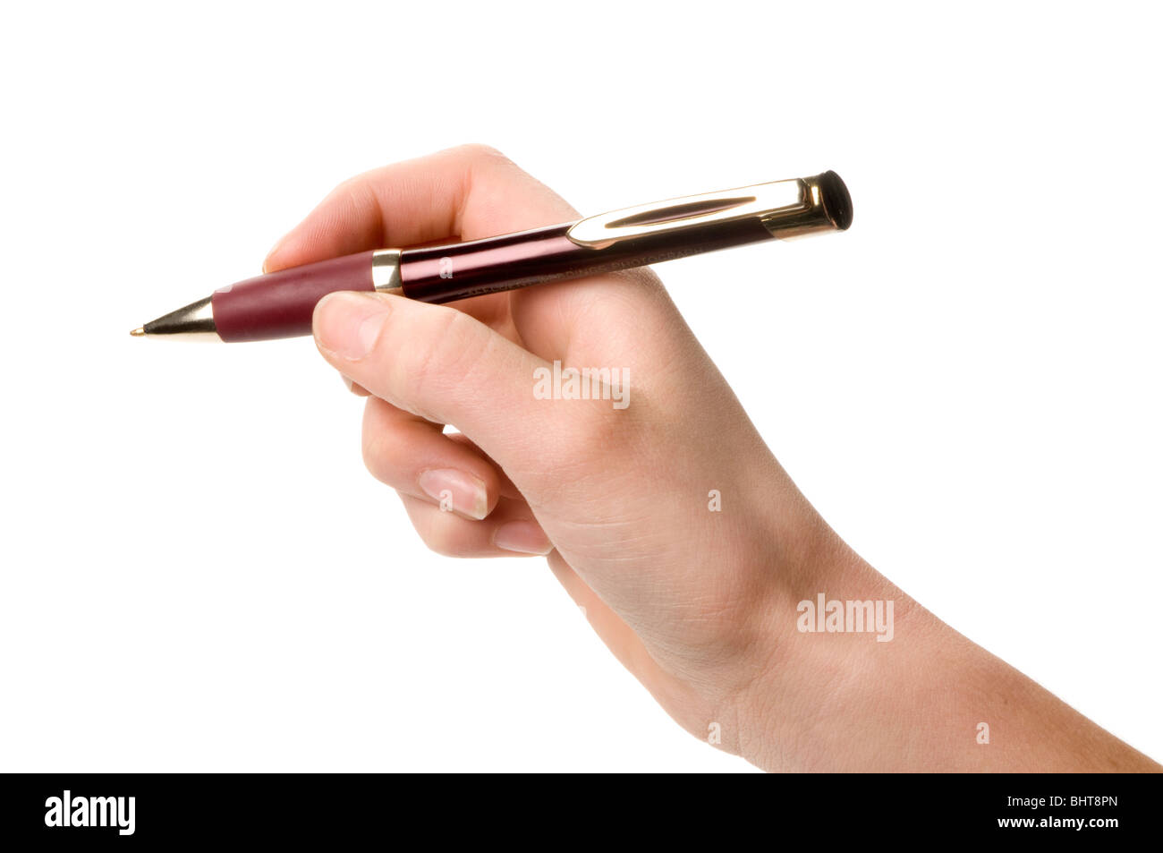 hand on whit holding writing pen Stock Photo - Alamy