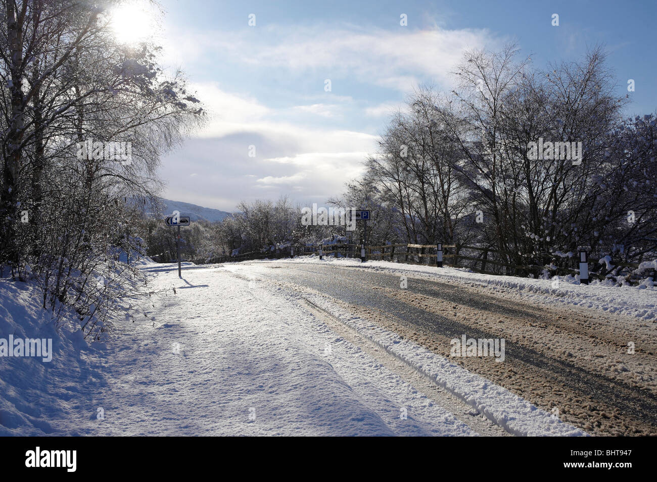 Snow Covered Road, Scottish Highlands, Inverness-Shire, Scotland Stock ...