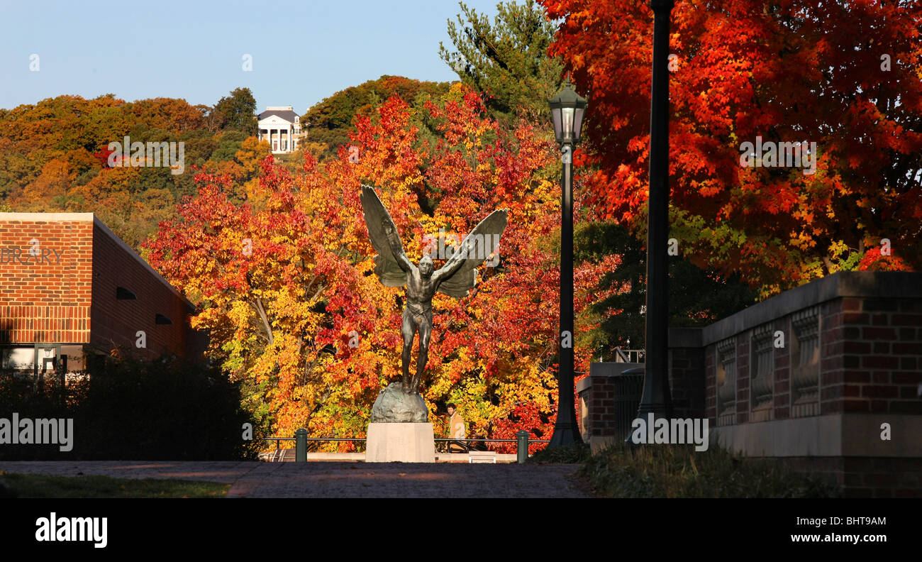 Statue sits amidst colorful trees on a fall day in Albemarle County ...