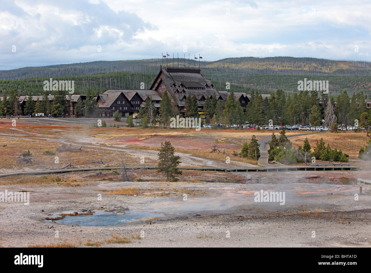 Yellowstone Lodge near Old Faithful geyser. Large historic and famous ...