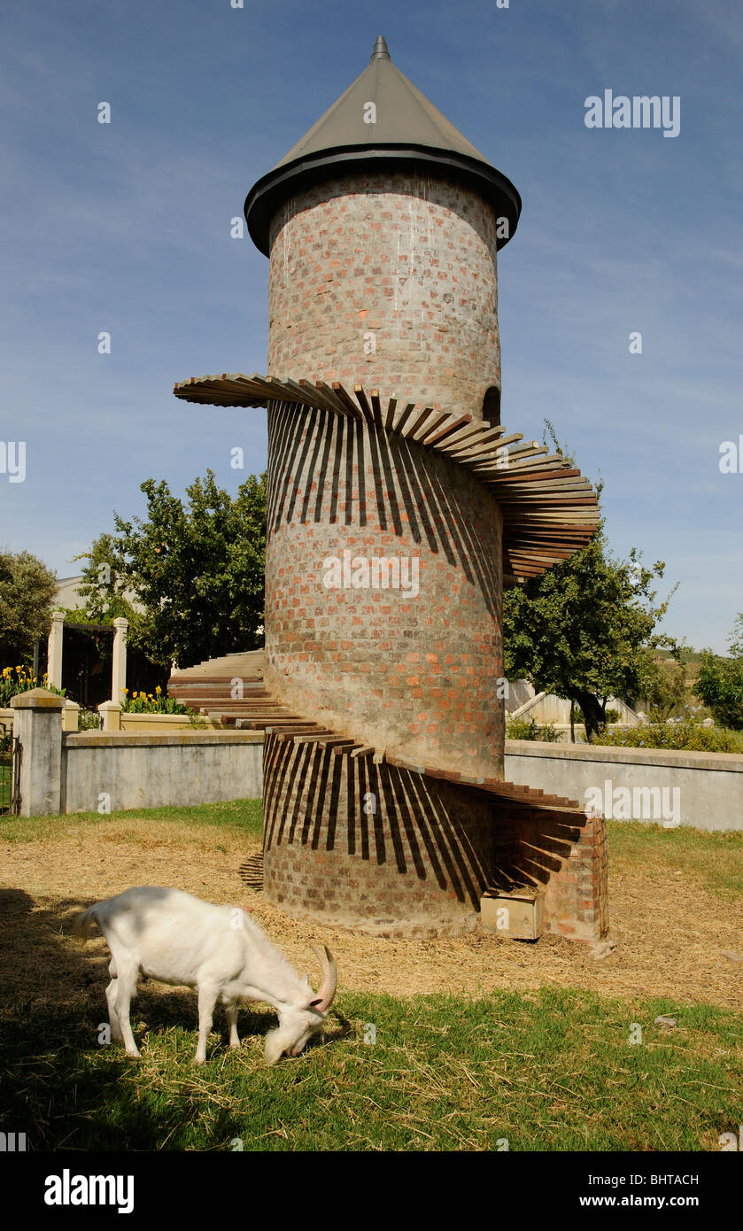 Goats and the goat tower at Fairview Wine Estate winery close to Paarl ...