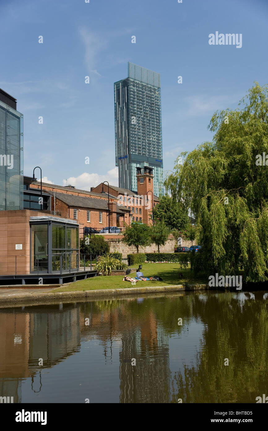 Castlefield canal basin and Urban Heritage Park and the Beetham Tower ...