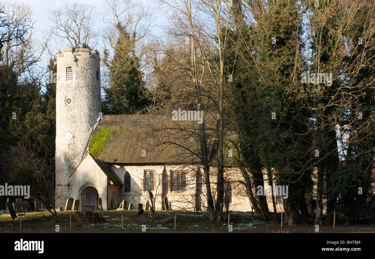 Church of Saint Mary at Cranwich near Thetford Norfolk. Shows the Saxon ...