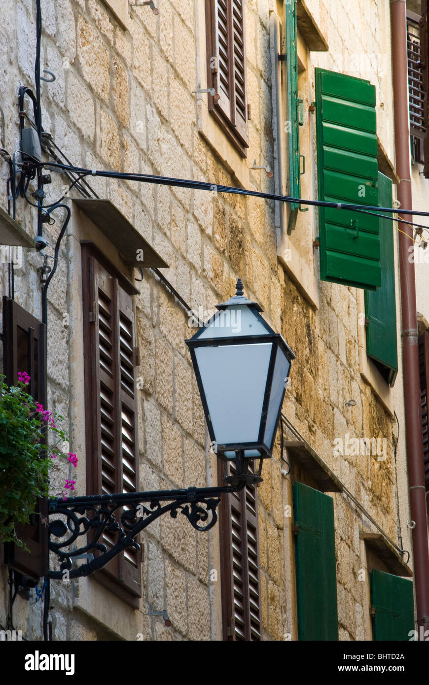 Shuttered windows and lantern, Vis, Croatia Stock Photo - Alamy