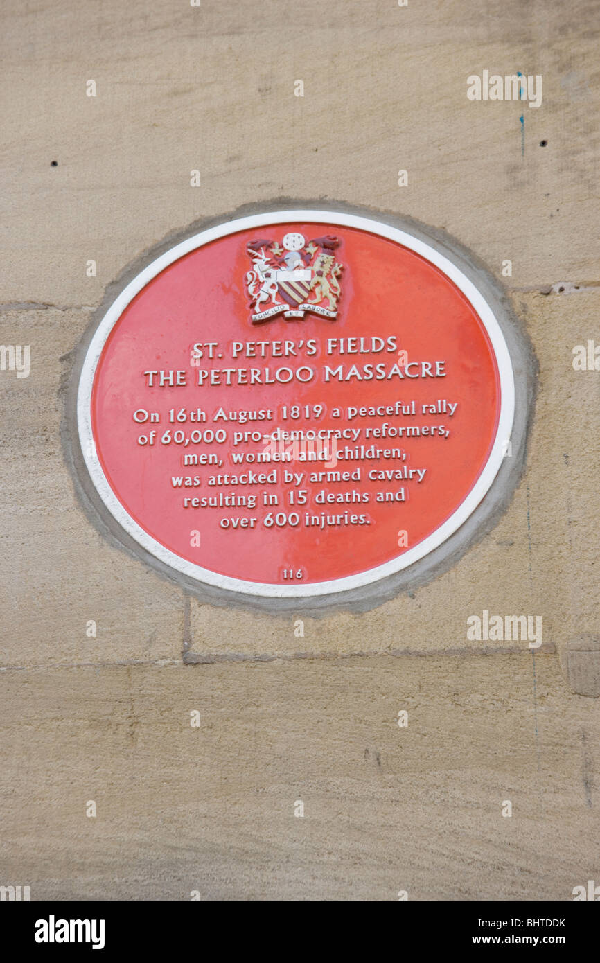 Plaque commemorating the Peterloo Massacre in St Peter's Fields now ...