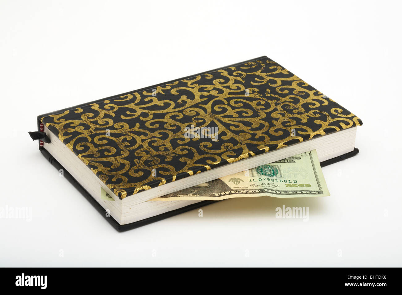 Hand Made leather gold leaf print book on white background with 20 US ...