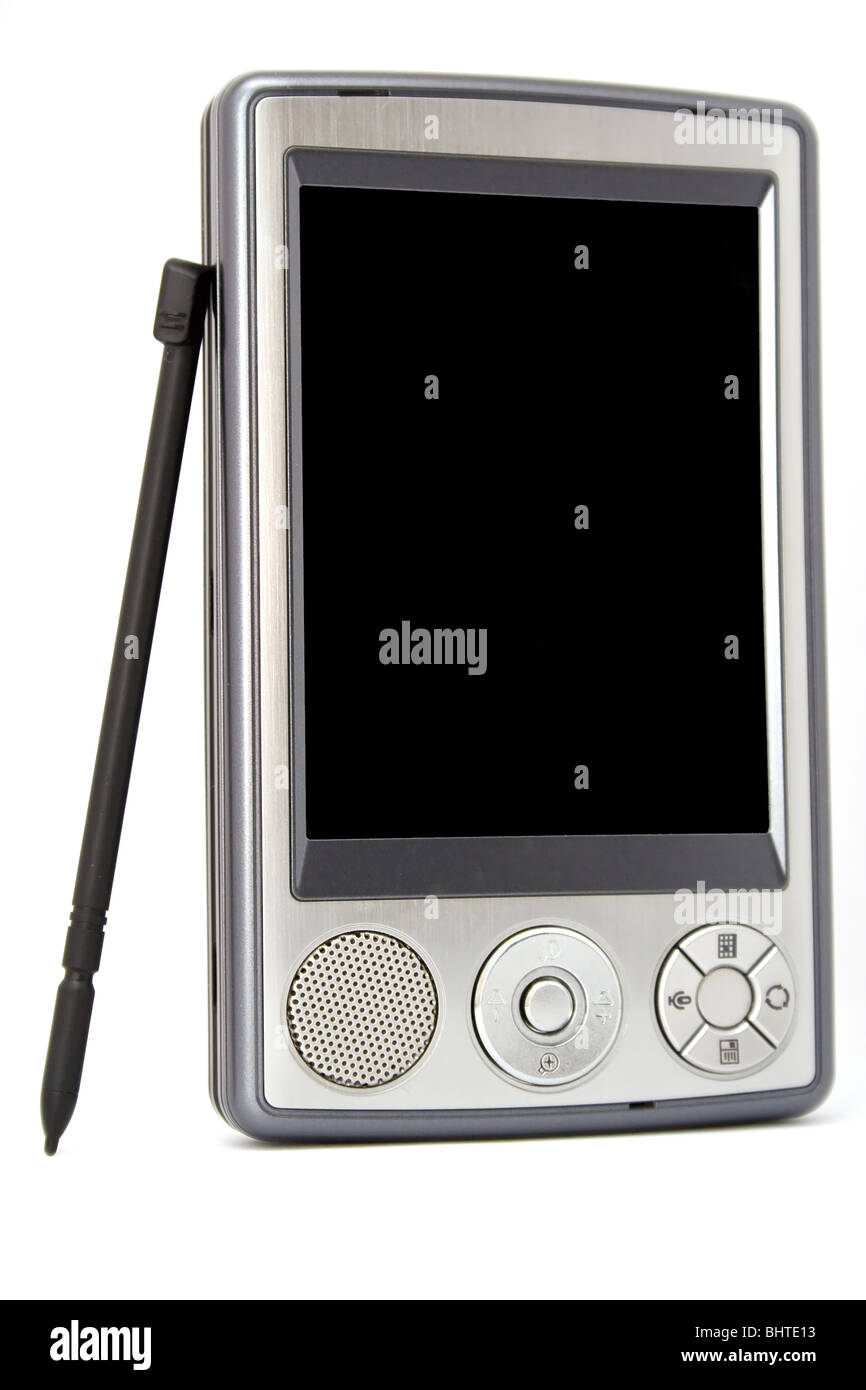 PDA with pen isolated on white background Stock Photo - Alamy