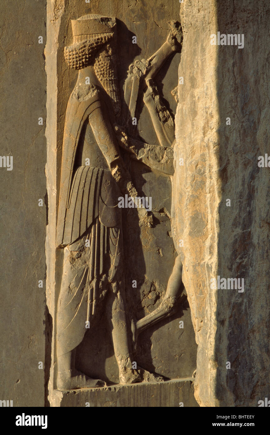 Relief sculpture of figures at Apadana Palace, Persepolis, Iran Stock ...