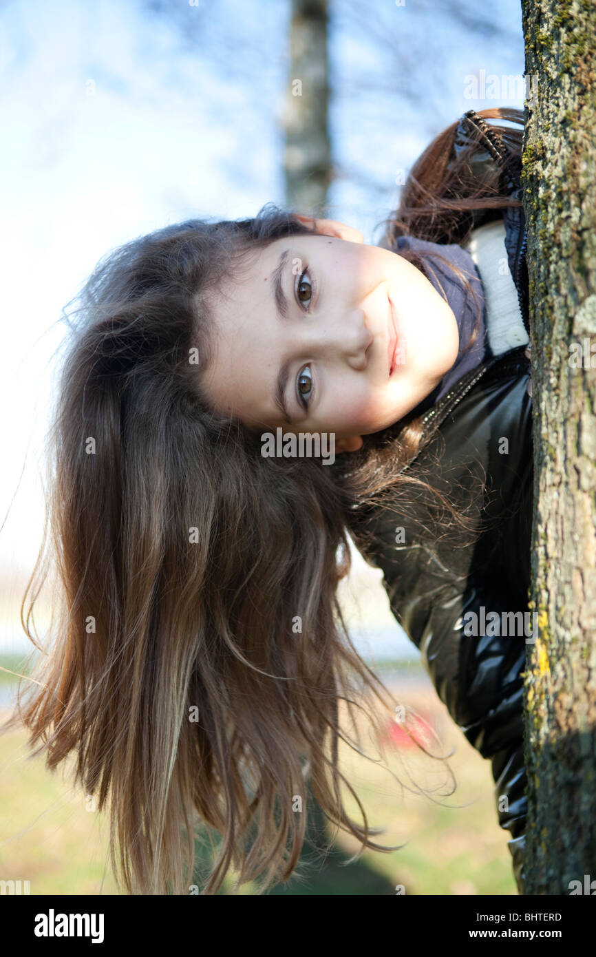 Beautiful blond child with hair falling on side Stock Photo - Alamy