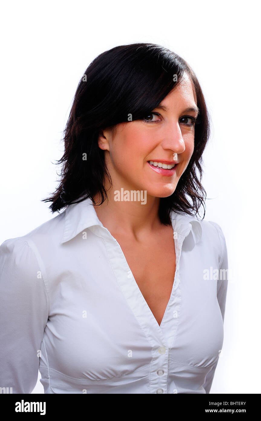 Woman in white shirt wearing hi-res stock photography and images - Alamy