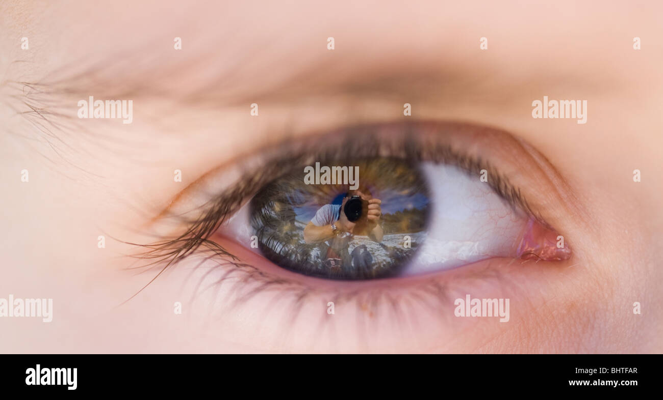 Macro of human eye reflecting the landscape Stock Photo - Alamy