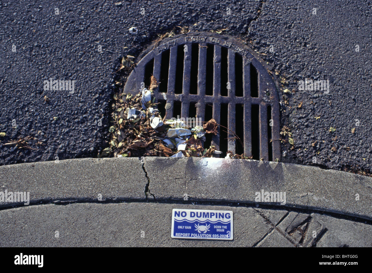 warning sign not to dump pollutants into storm drains. San Francisco ...