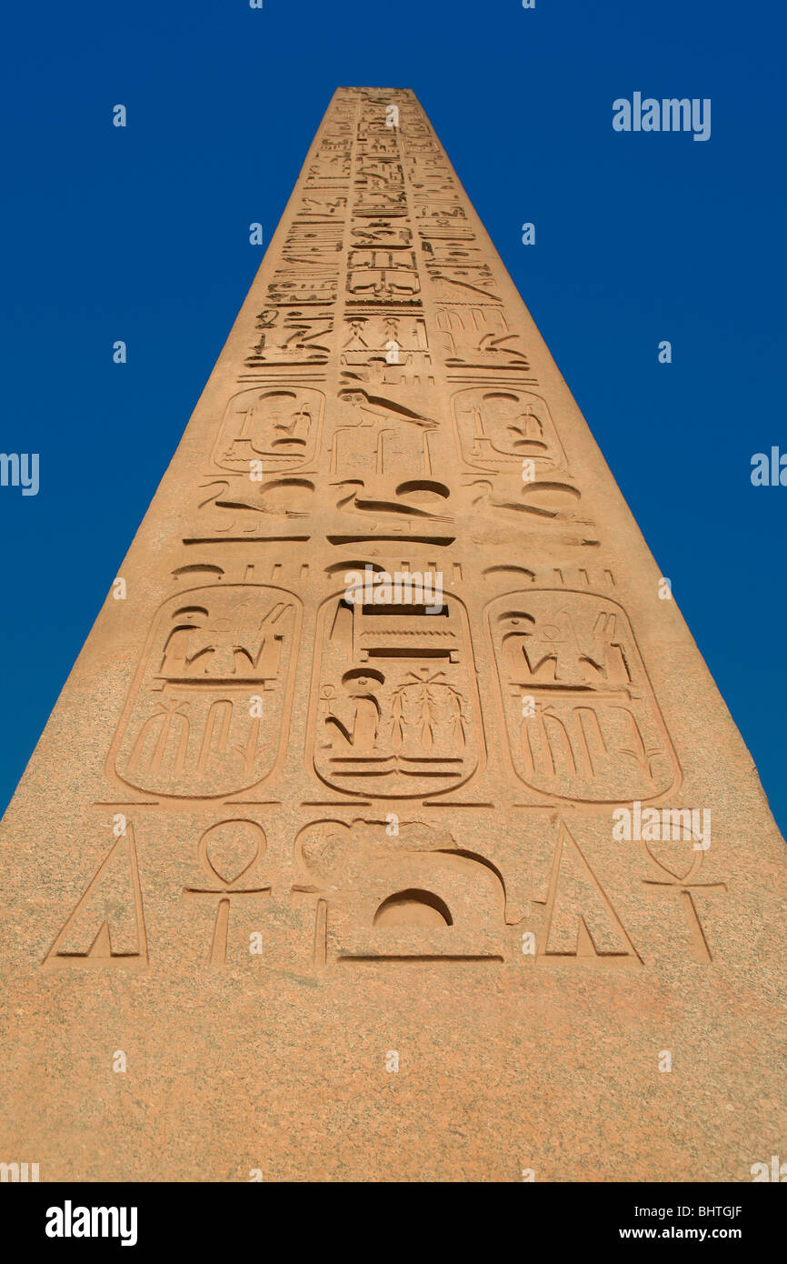 Close-up of the red granite obelisk of Ramesses the Great at the main ...