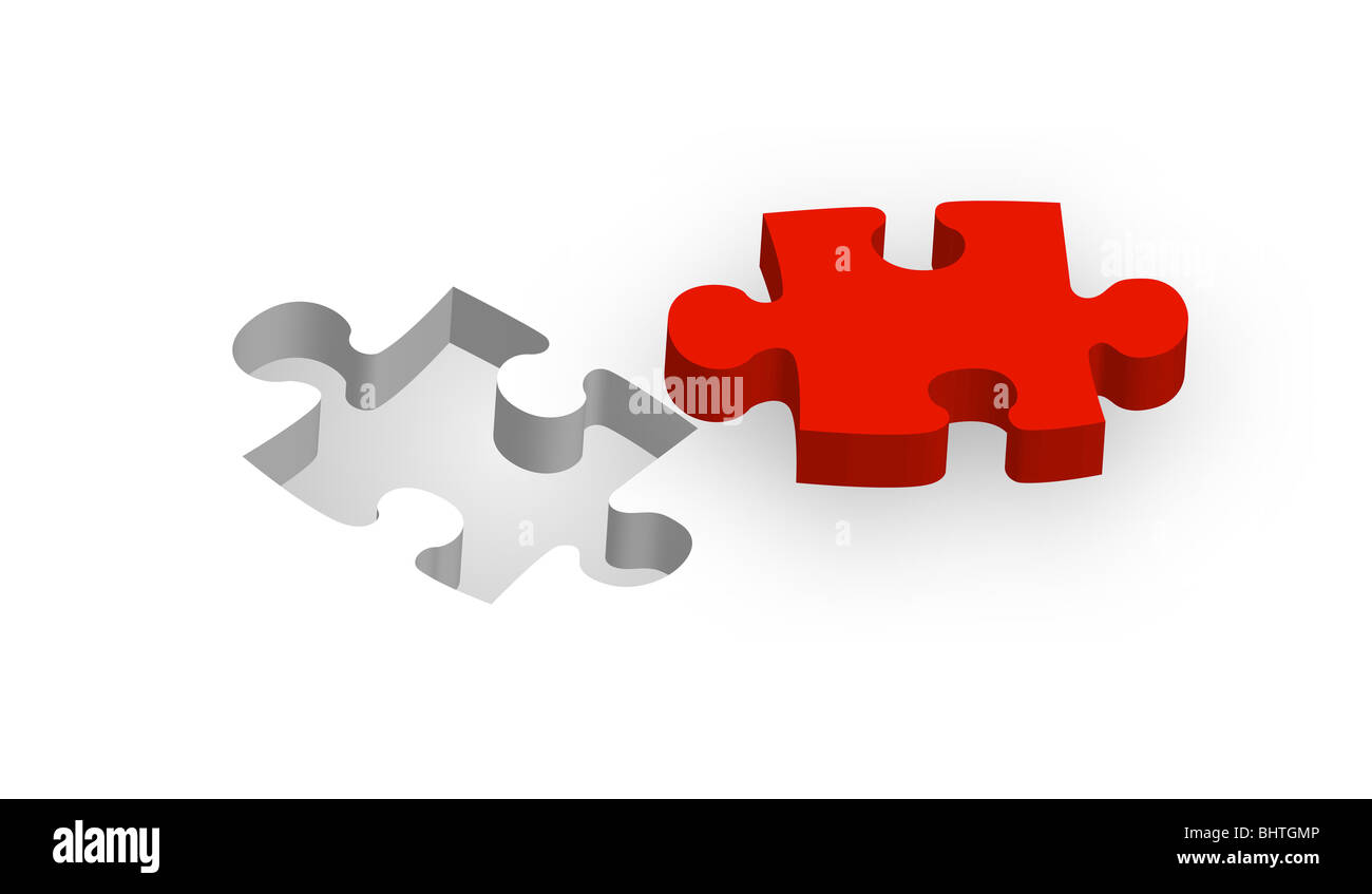 A red piece of a puzzle lying next to the suitable gap Stock Photo - Alamy
