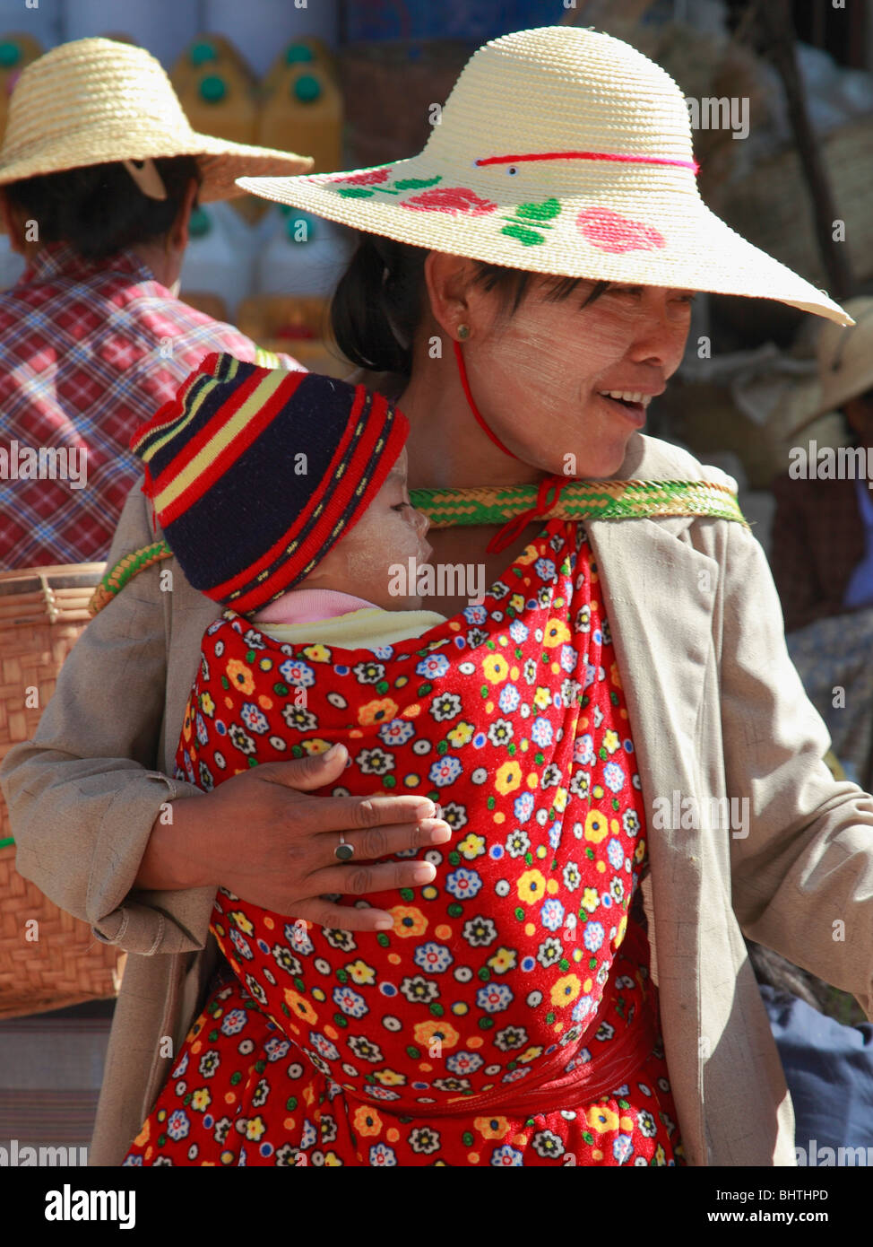 Myanmar, Burma, Aungban village, woman with baby, portrait, Shan State ...
