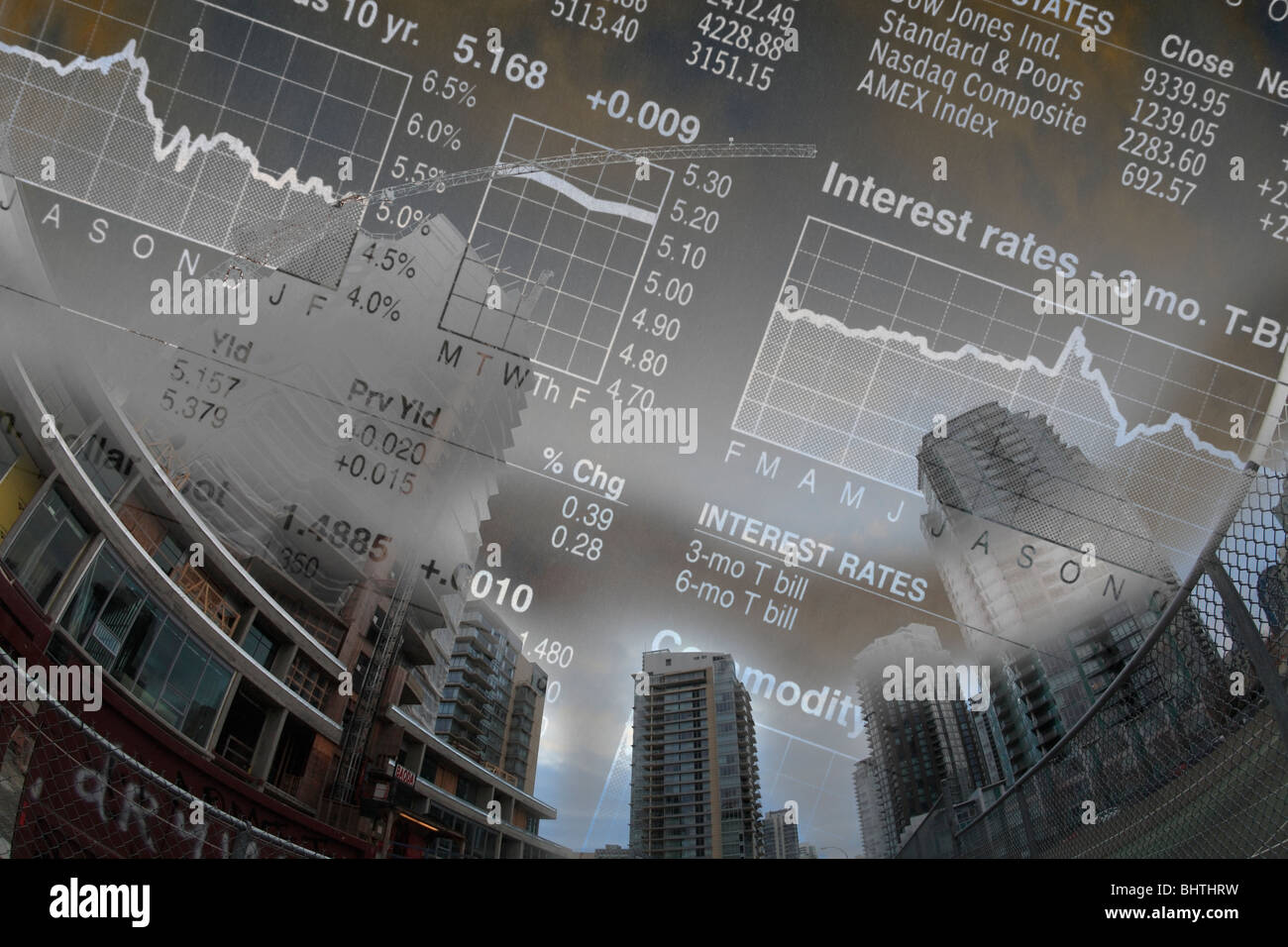Concept image of hi-rise buildings and market graphs Stock Photo - Alamy