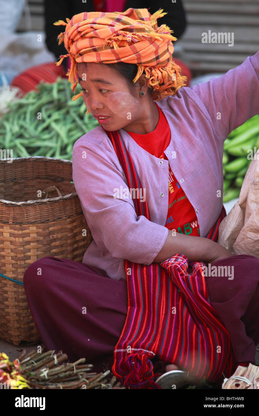 Myanmar, Burma, Aungban village, market, woman portrait, Shan State ...