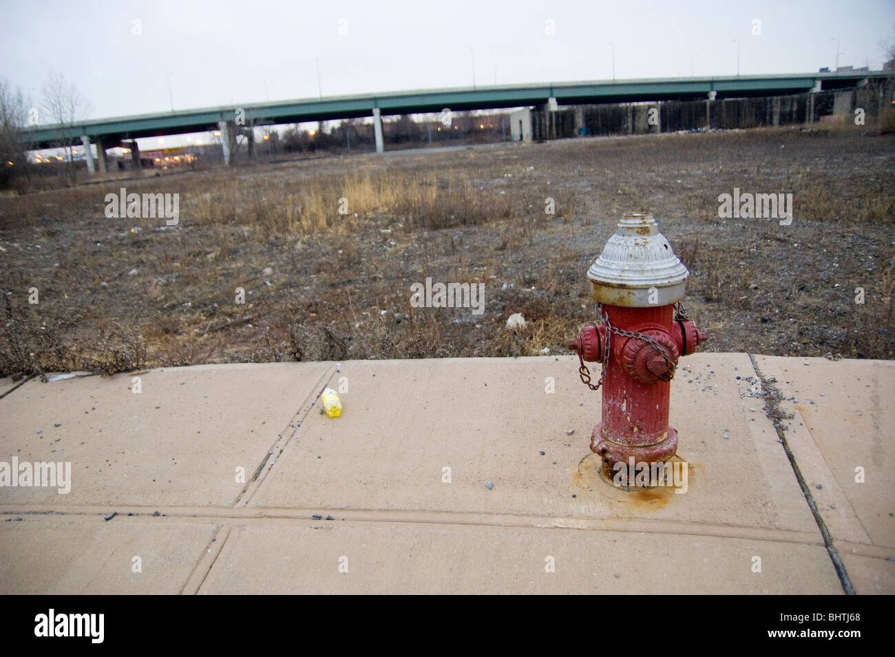 A fire hydrant seems to stand straight in a crooked scene. Near Liberty ...