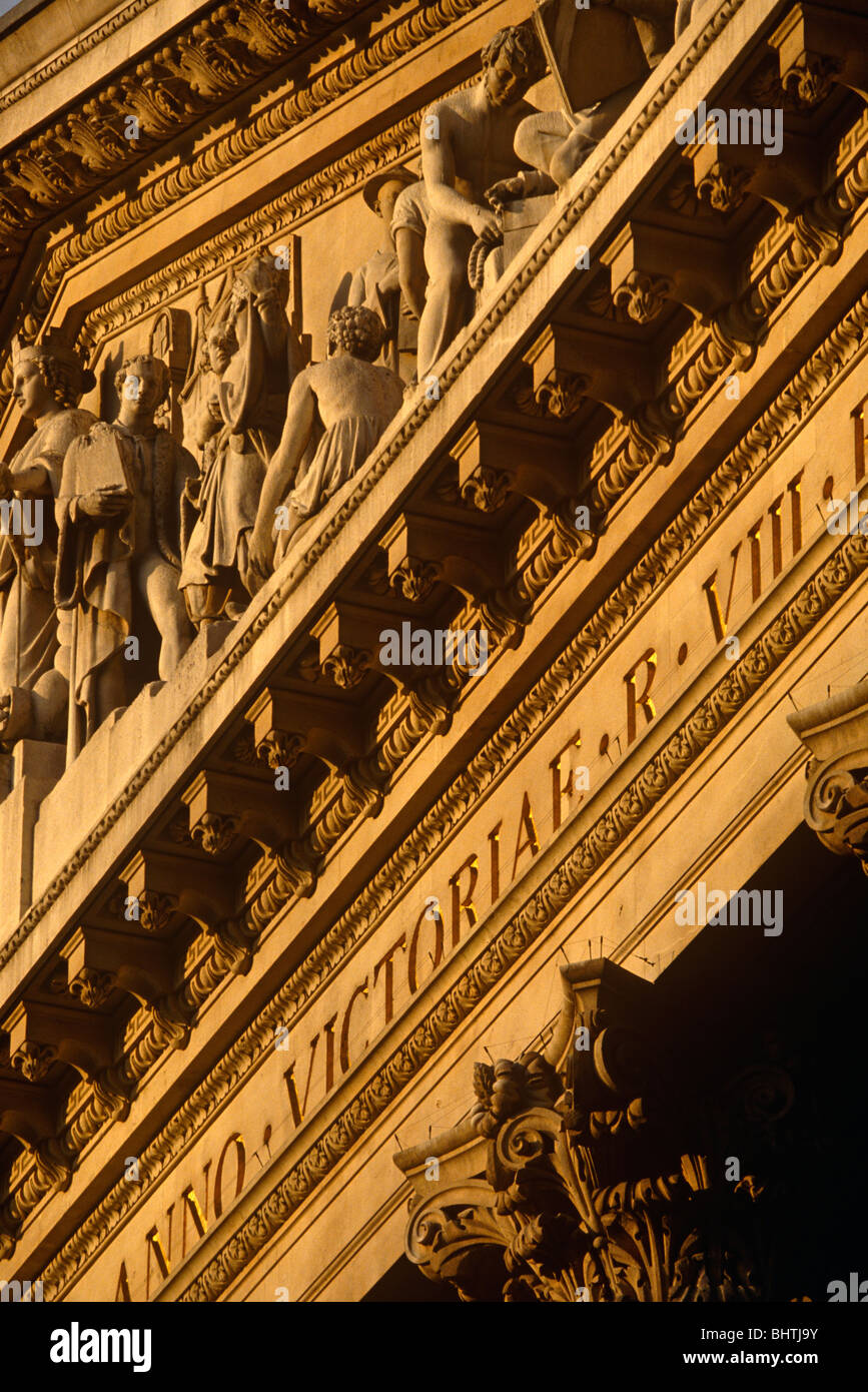 Classic neo-Romanesque architecture of the Royal Exchange building in ...