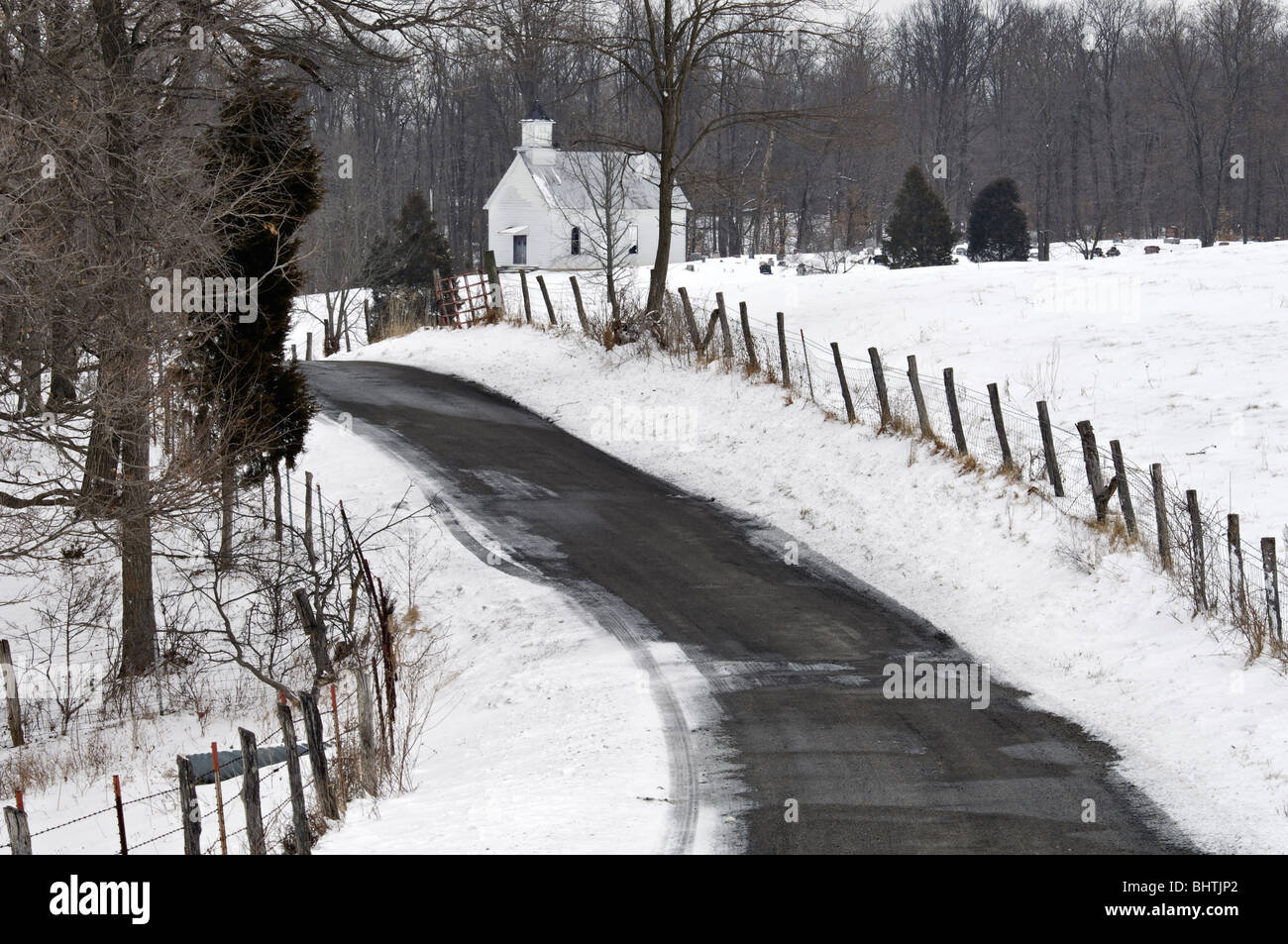Small Country Church in the Snow in Harrison County, Indiana Stock ...