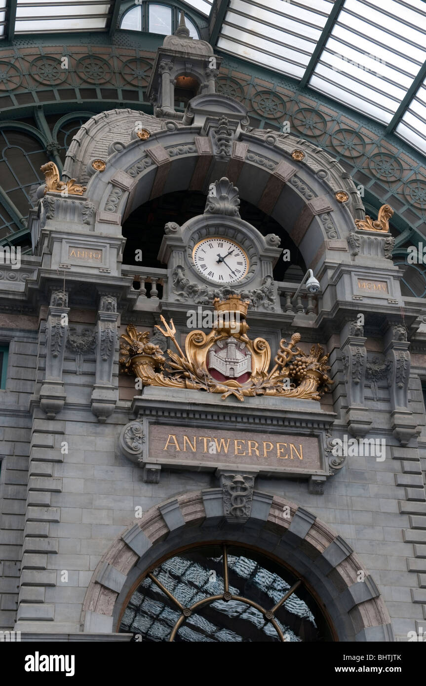 Clock Antwerp Centraal main train station Antwerpen Belgium Europe ...