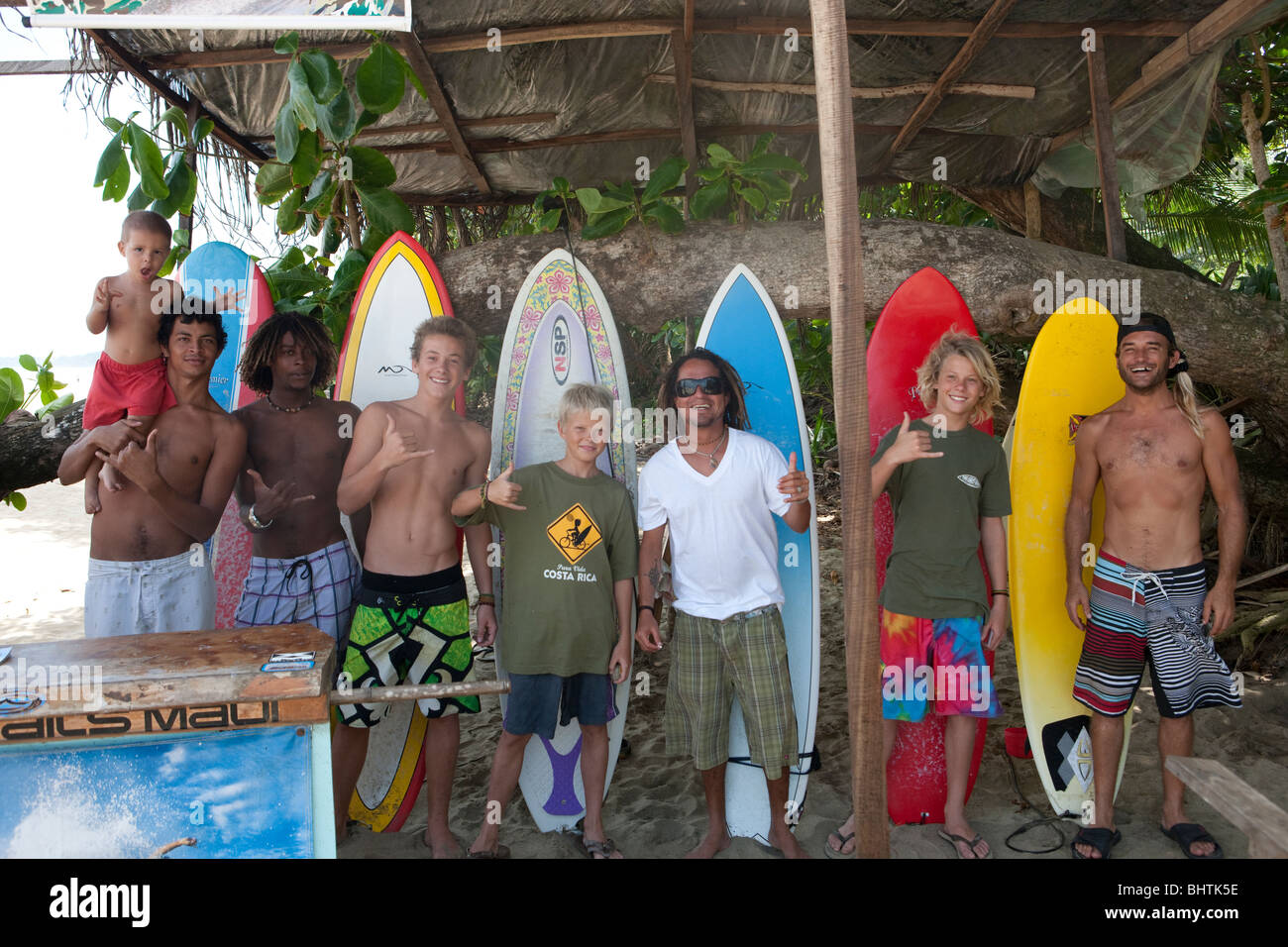 Surfers playa cocles caribbean costa rica hi-res stock photography and ...