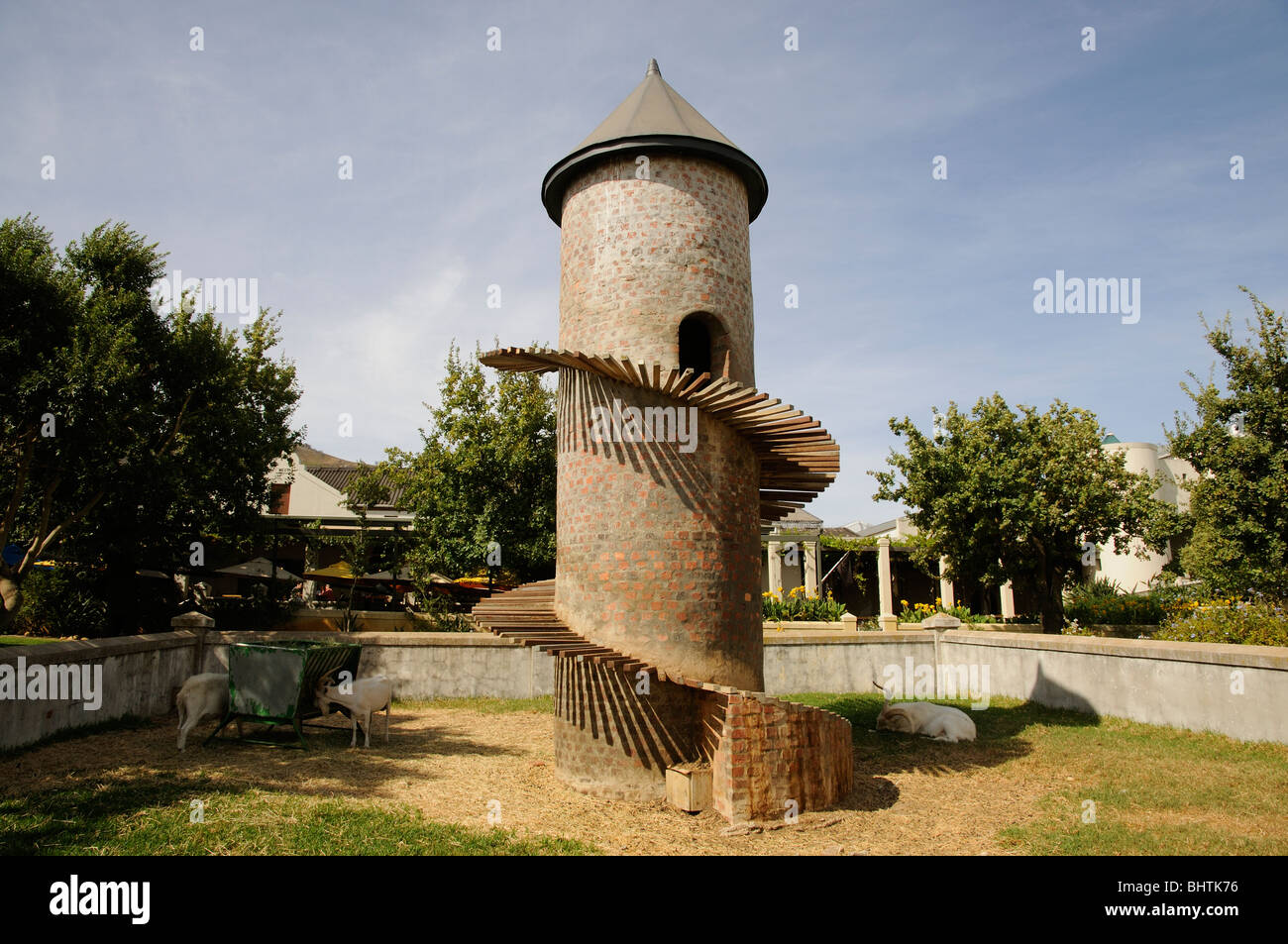 Goats and the goat tower at Fairview Wine Estate winery close to Paarl ...