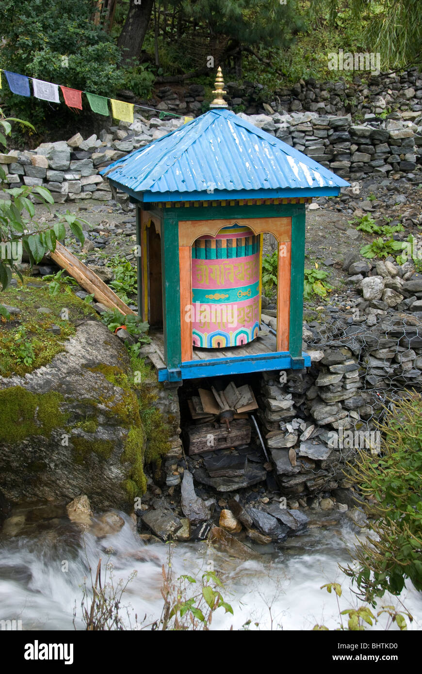 Water powered prayer wheel, Chame Annapurna Circuit, Nepal Stock Photo ...