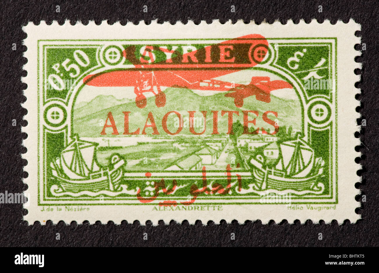 Postage stamp of Syria overprinted for airmail use in Alaouites (later ...